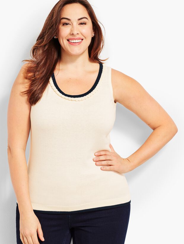 Plus Size Exclusive Tipped Pleated-Neck Sweater Shell | Talbots