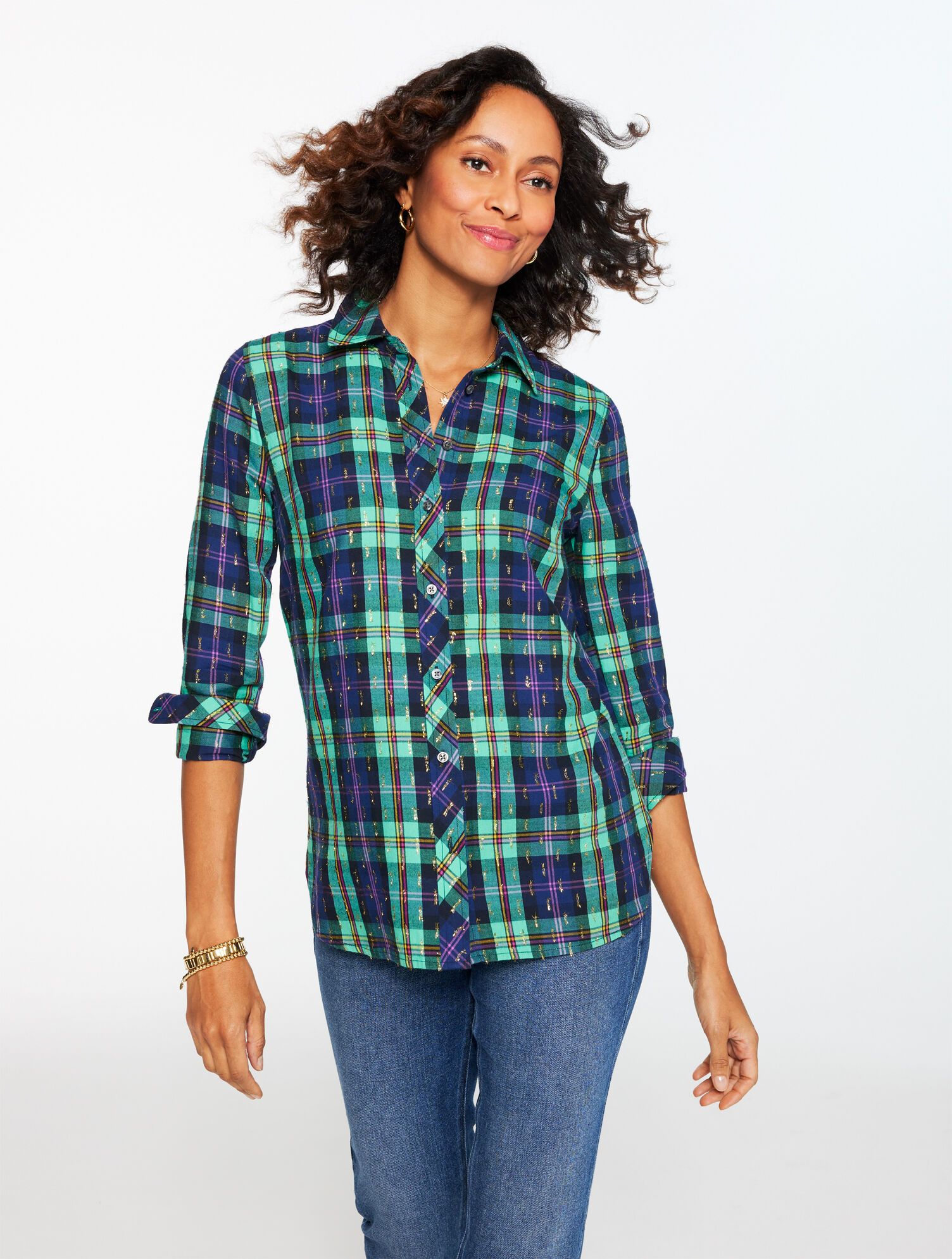 Metallic Modern Classic Shirt - Cheerful Plaid | Talbots