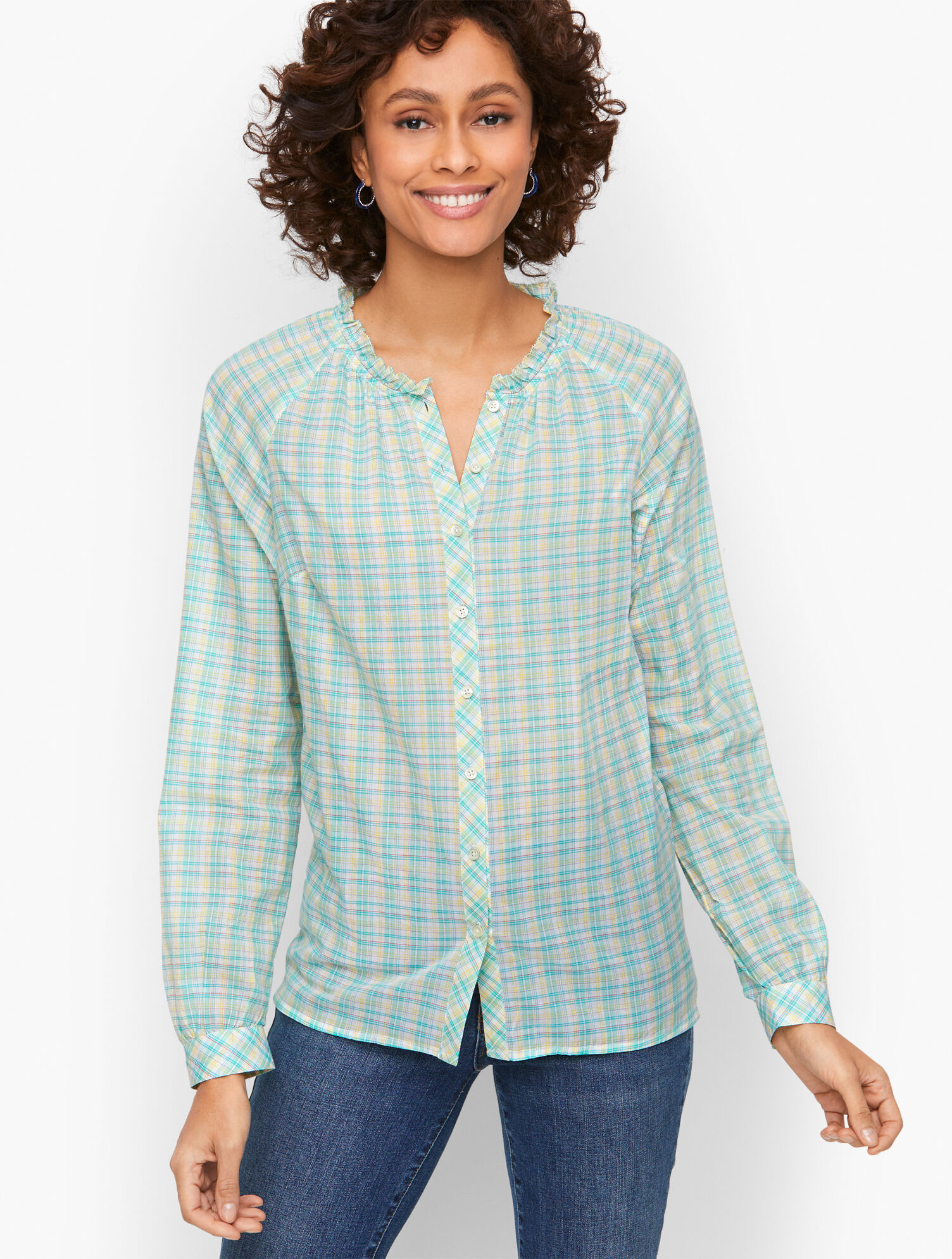 Ruffle Blouse - Rose Plaid | Talbots