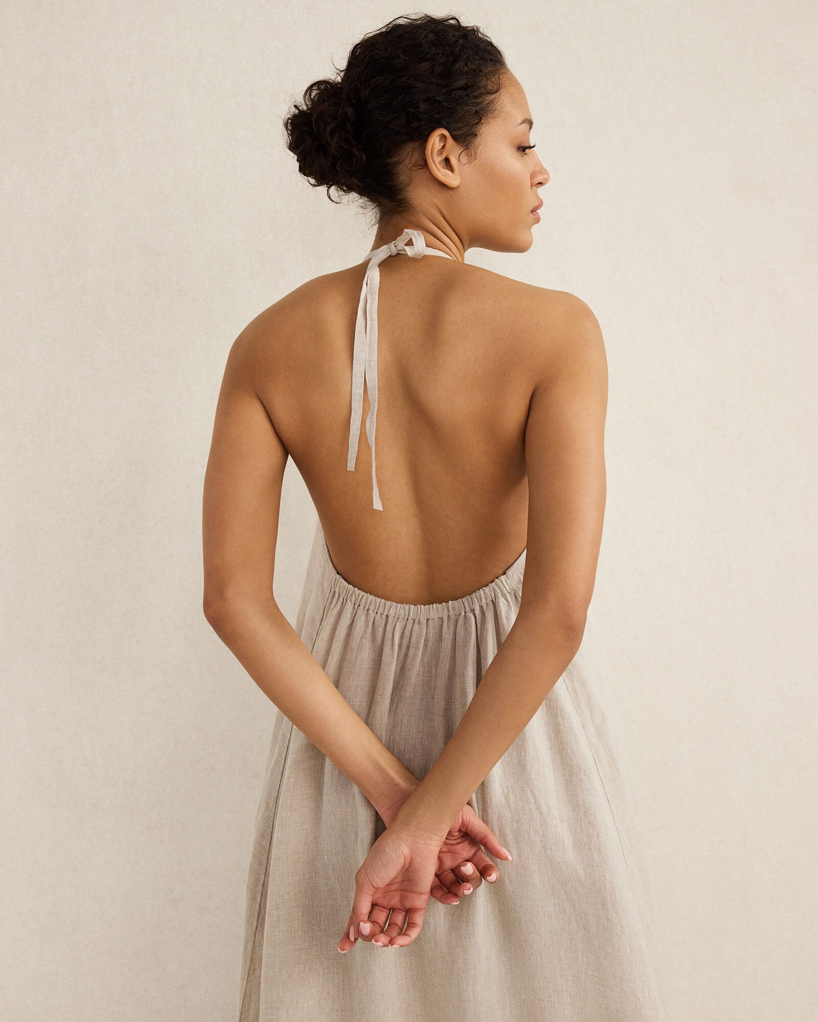 linen backless dress