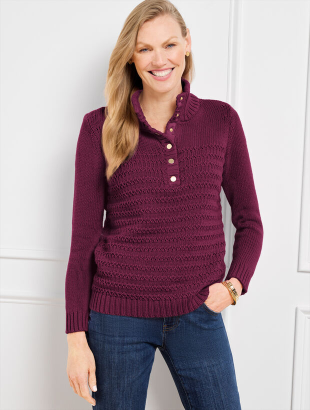 Texture Stitch Snap Mockneck Sweater | Talbots