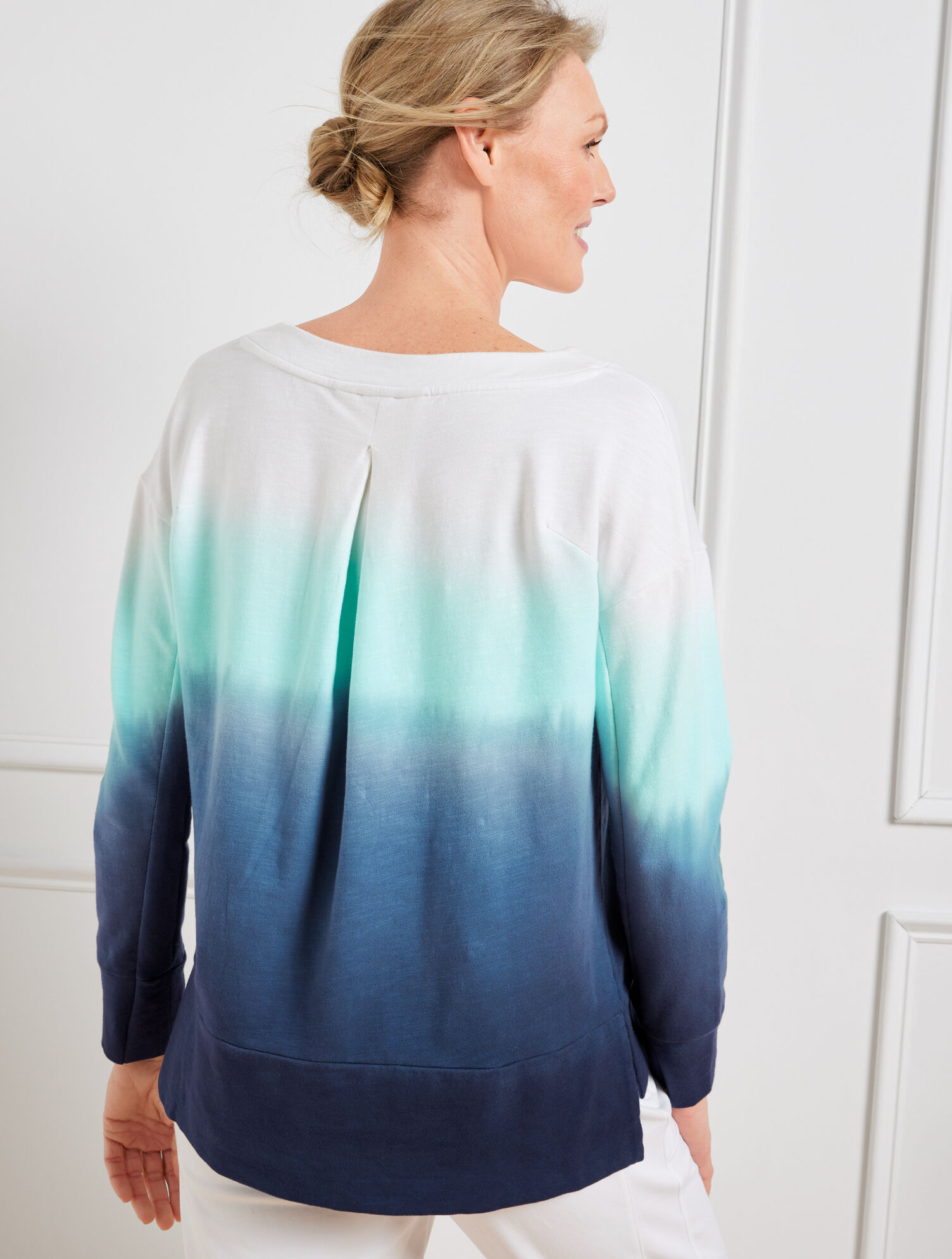 Slub French Terry Pleated Back Pullover - Dip Dye | Talbots