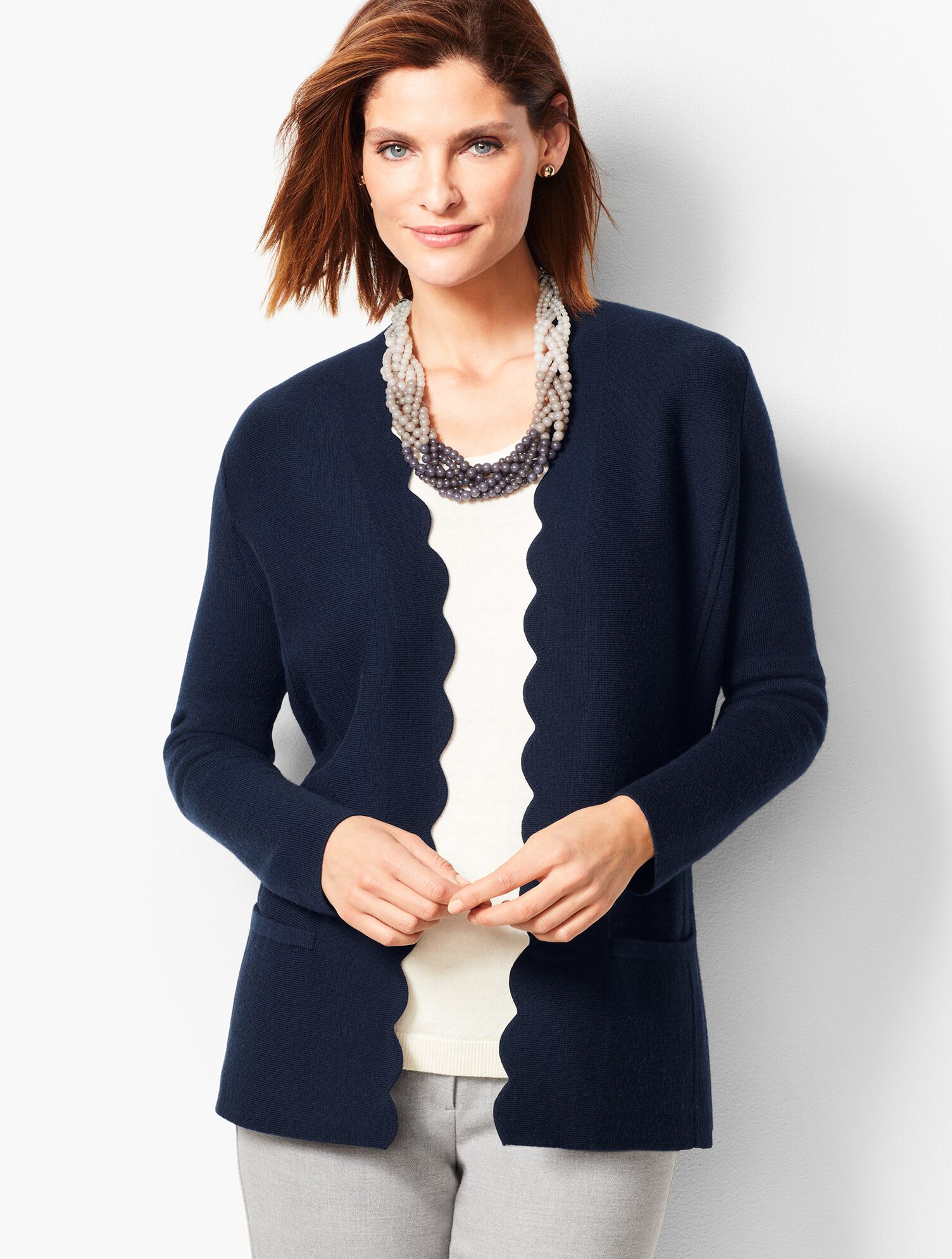 Merino Scallop-Edge Sweater Jacket | Talbots