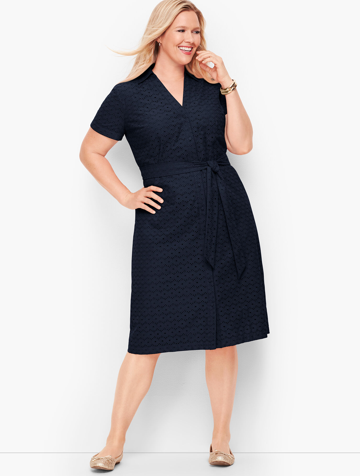 Plus Size Eyelet Tie-Front Shirtdress | Talbots