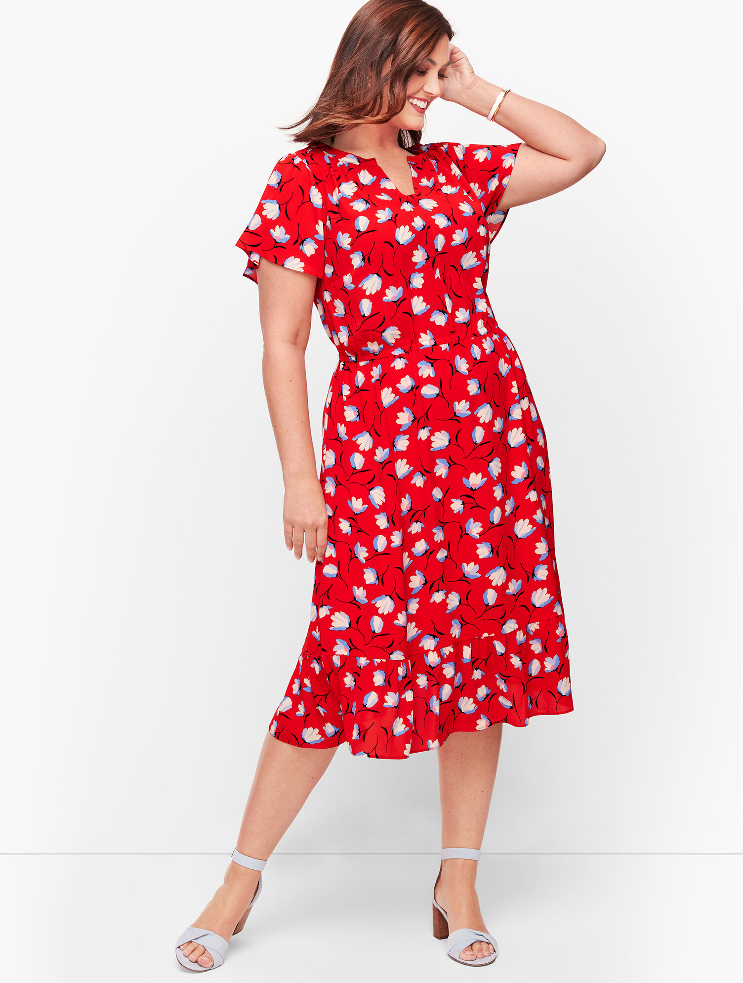 Plus Size Exclusive Flounce Hem A-Line Dress - Floral | Talbots