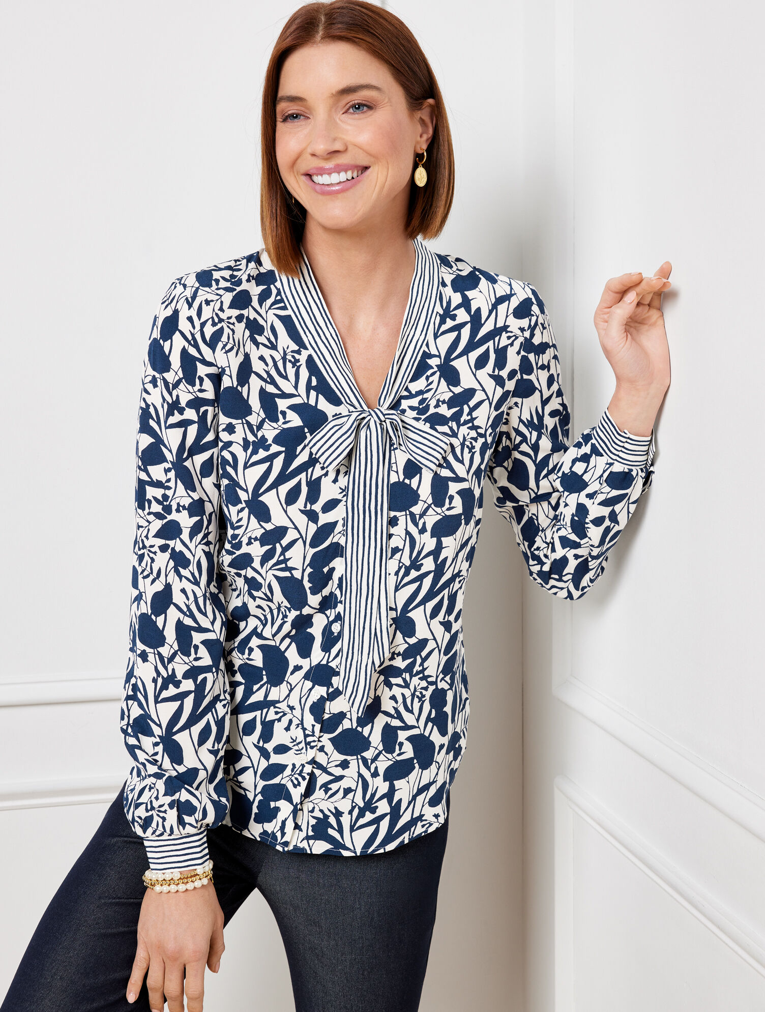 Tie Neck Blouse - Vines Border | Talbots