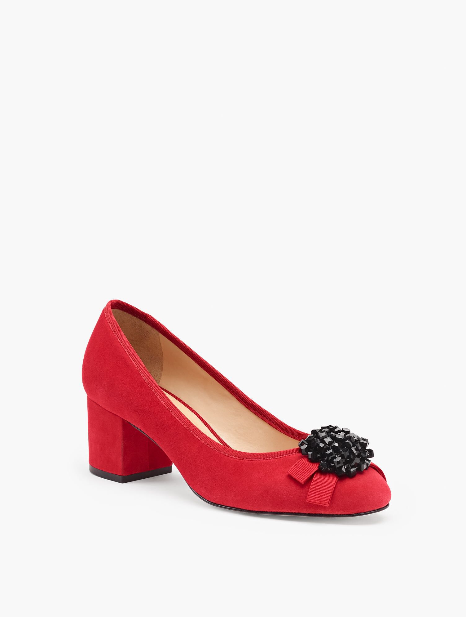Isa Suede Embellished Block Heel Pumps | Talbots