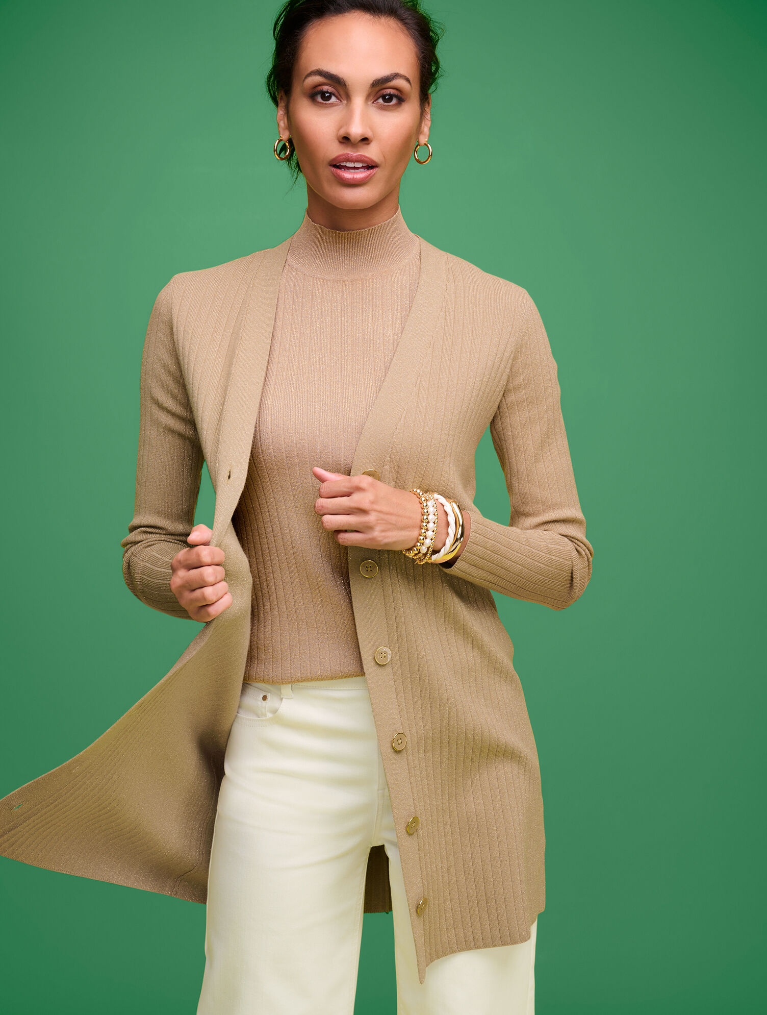 Metallic Ribbed Mockneck Shell | Talbots