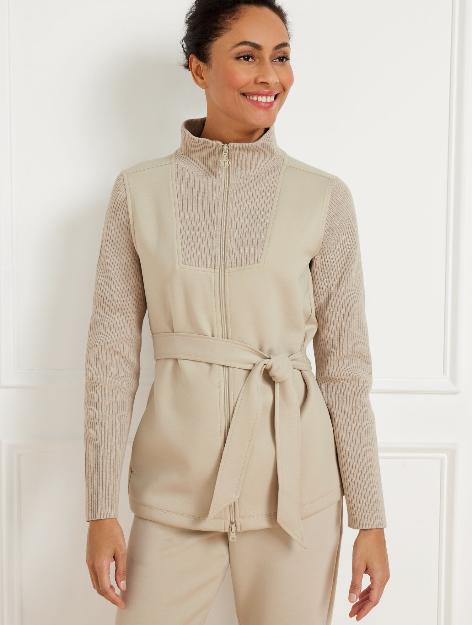AirKnit Stretch Mockneck Sweater Jacket | Talbots