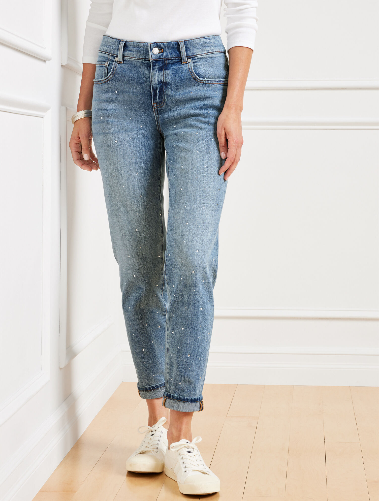 Embellished Everyday Relaxed Jeans - Daytona Wash | Talbots