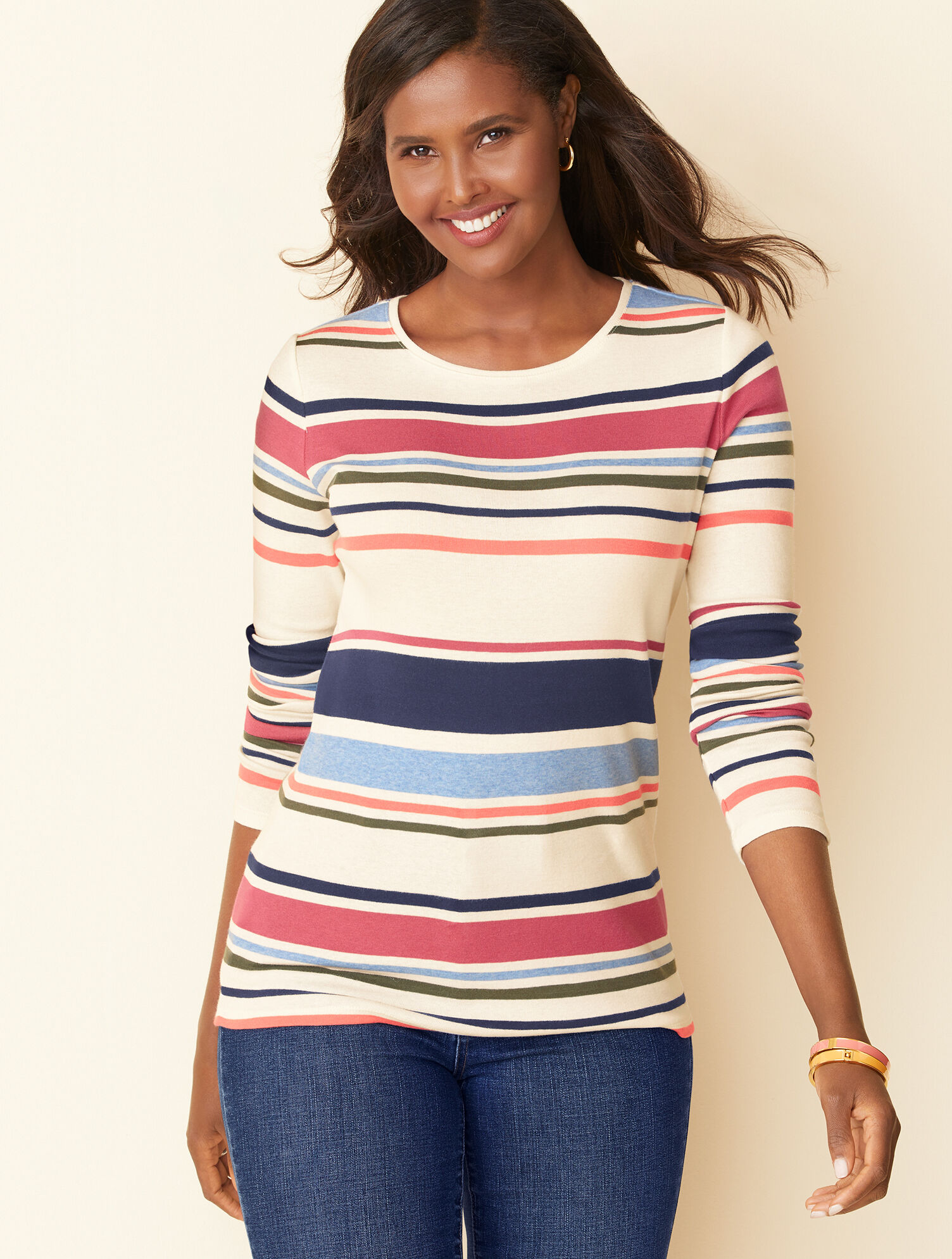 Cotton Crewneck Tee - Michel Stripe | Talbots