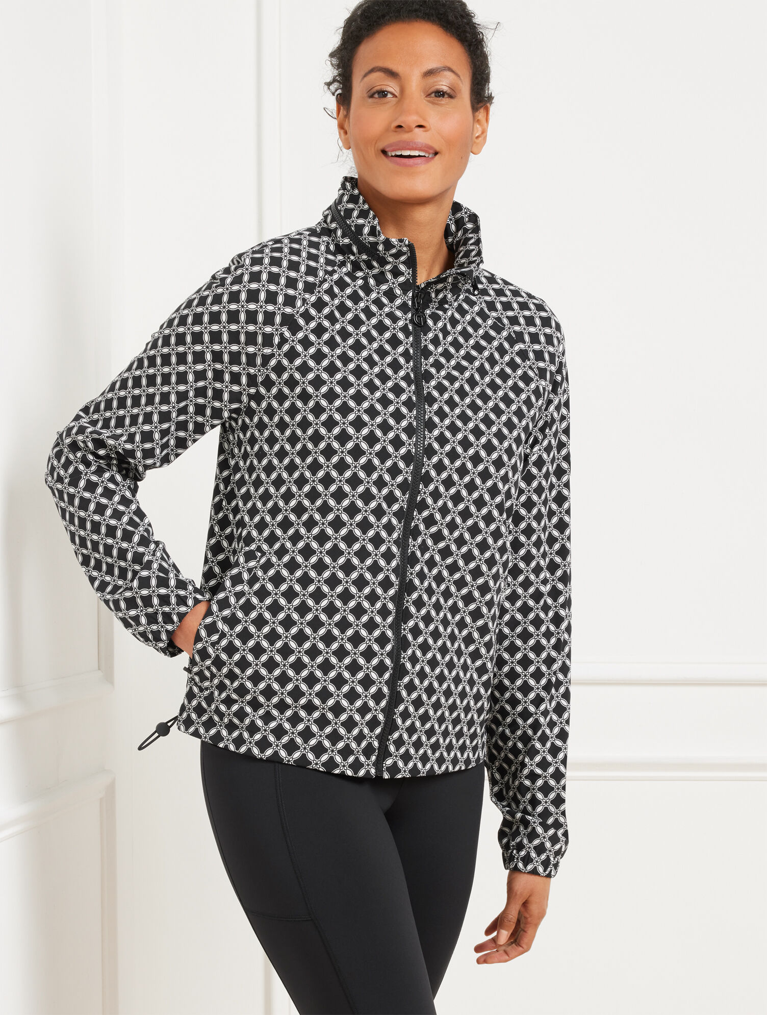 Lightweight Woven Stretch Bomber Jacket - Sunny Tiles | Talbots