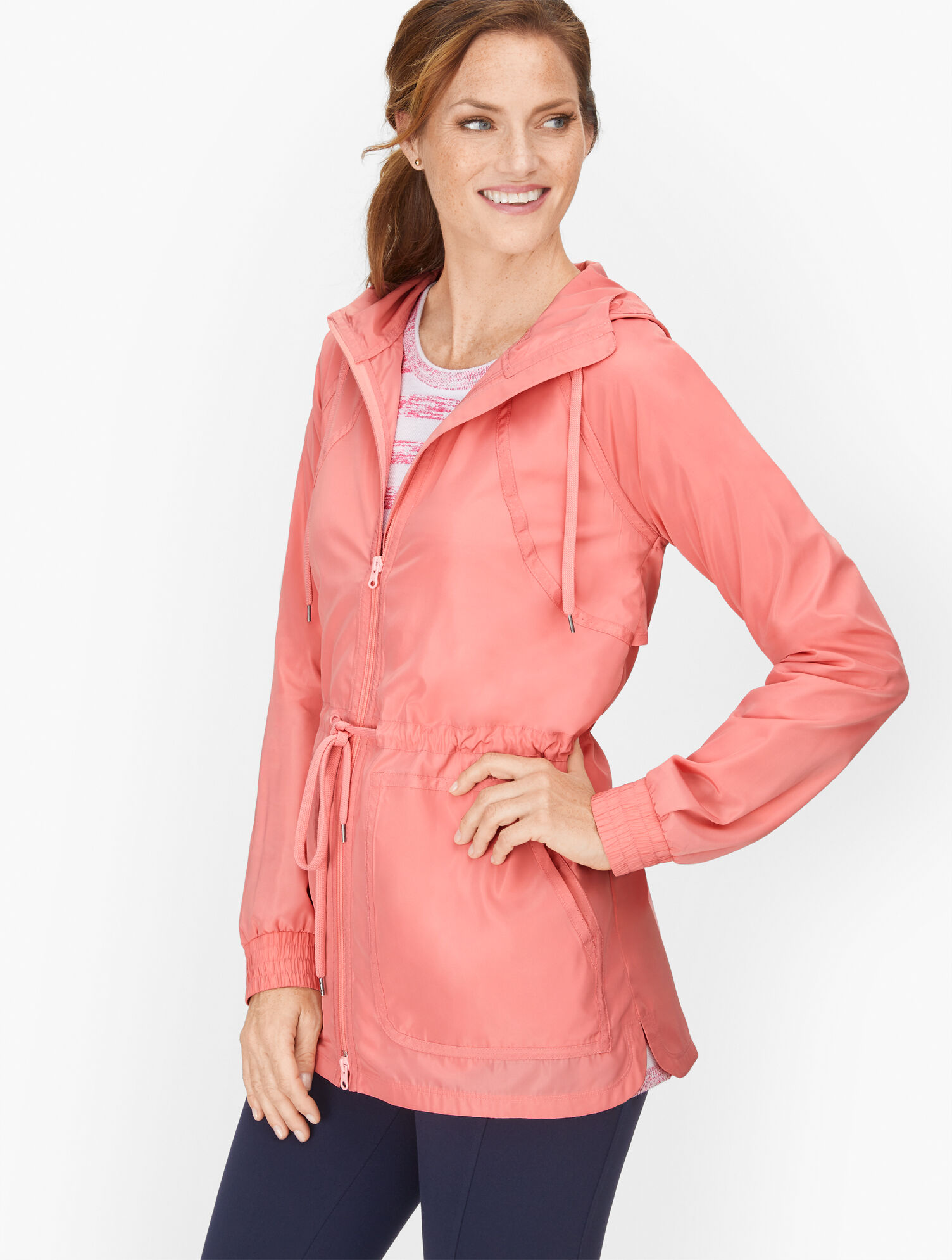 Hooded Cinched Waist Woven Jacket | Talbots