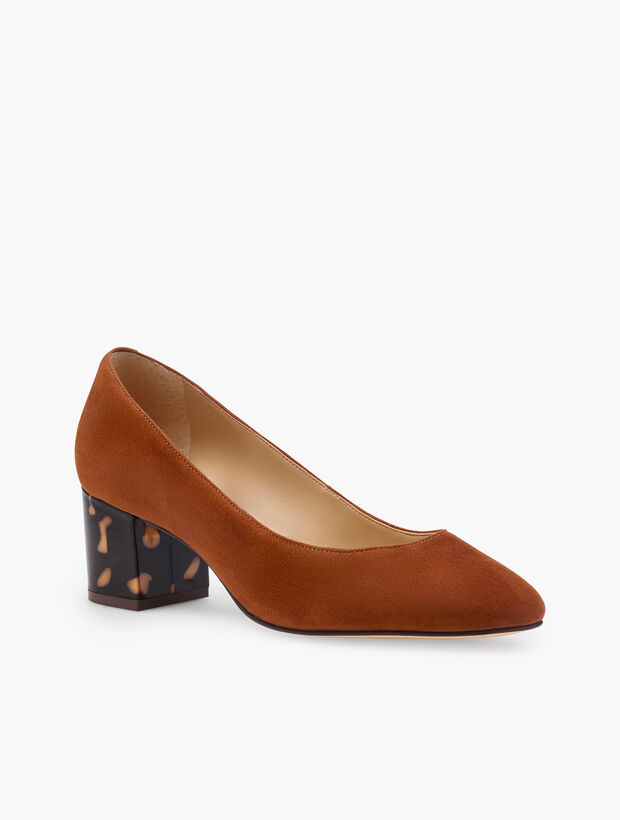 Isa Suede Block Heel Pumps - Tortoise Heel | Talbots