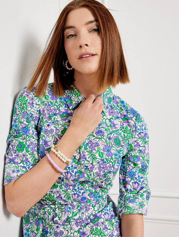 Fit & Flare Poplin Shirtdress - Spring Fleur | Talbots