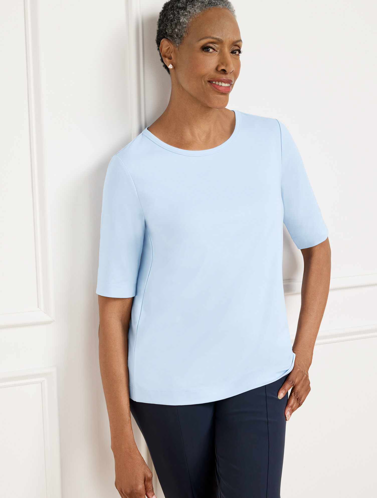 Light Ponte Elbow Sleeve Crewneck Tee | Talbots