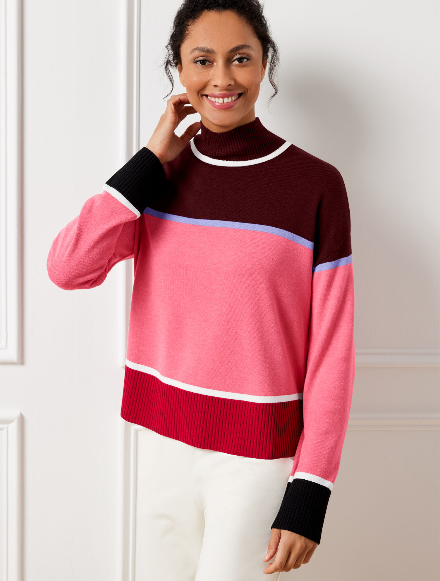 Mockneck Sweater - Striped Colorblock | Talbots