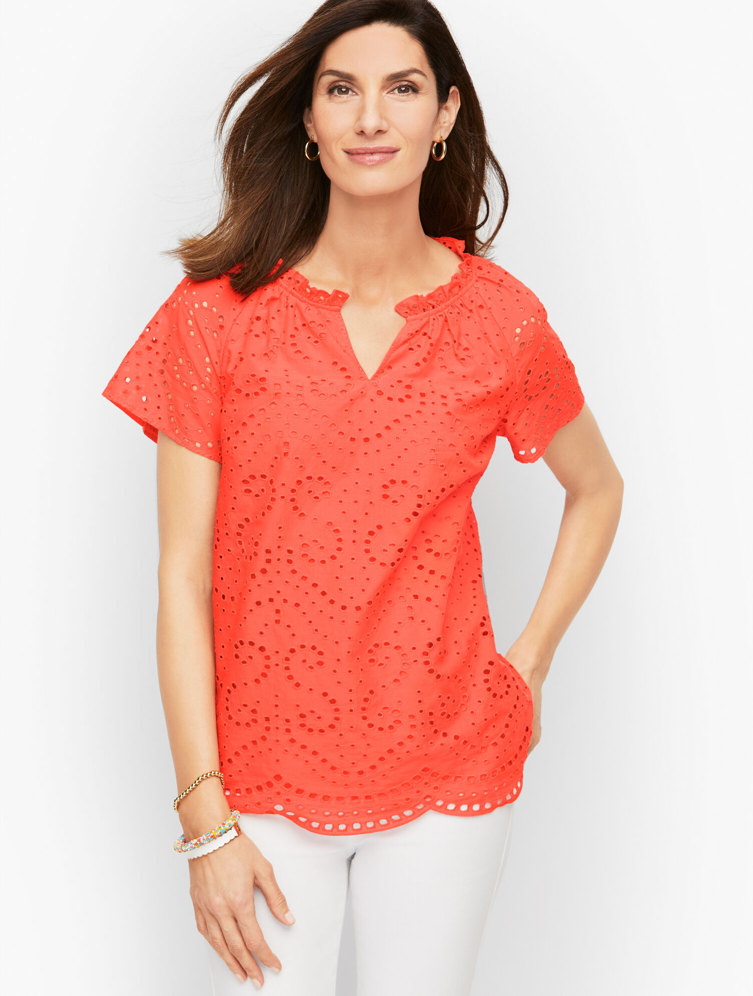 Split Neck Eyelet Top - Geo Swirls | Talbots