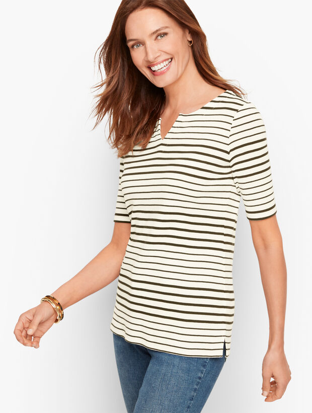 Split Neck Tee - Puebla Stripe | Talbots