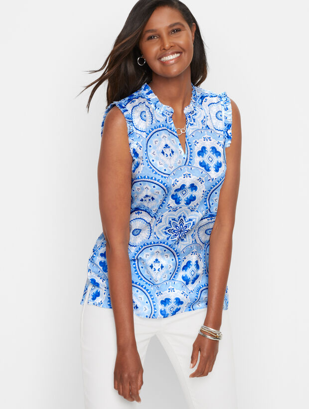 Layered Medallion Ruffle Trim Shell | Talbots