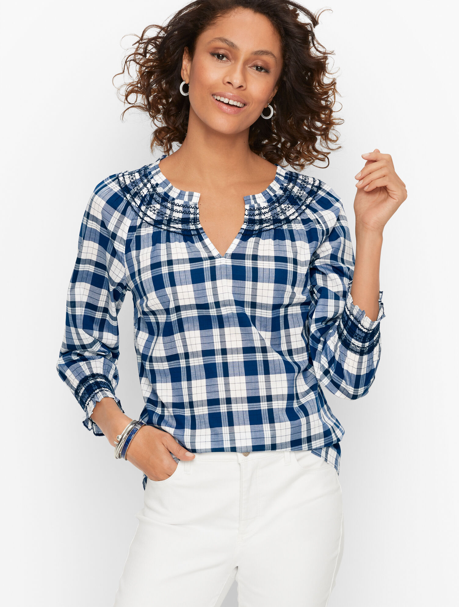 Blossom Plaid Smocked Blouse | Talbots