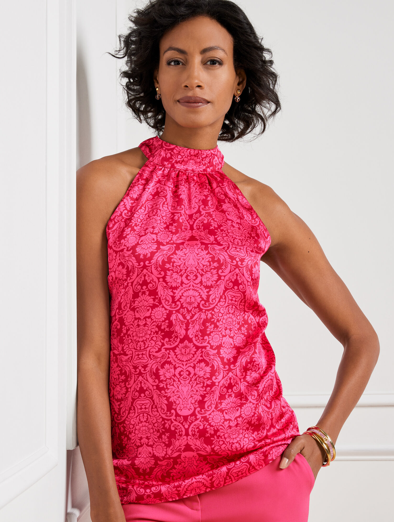 Damask Print Satin Halter Top | Talbots