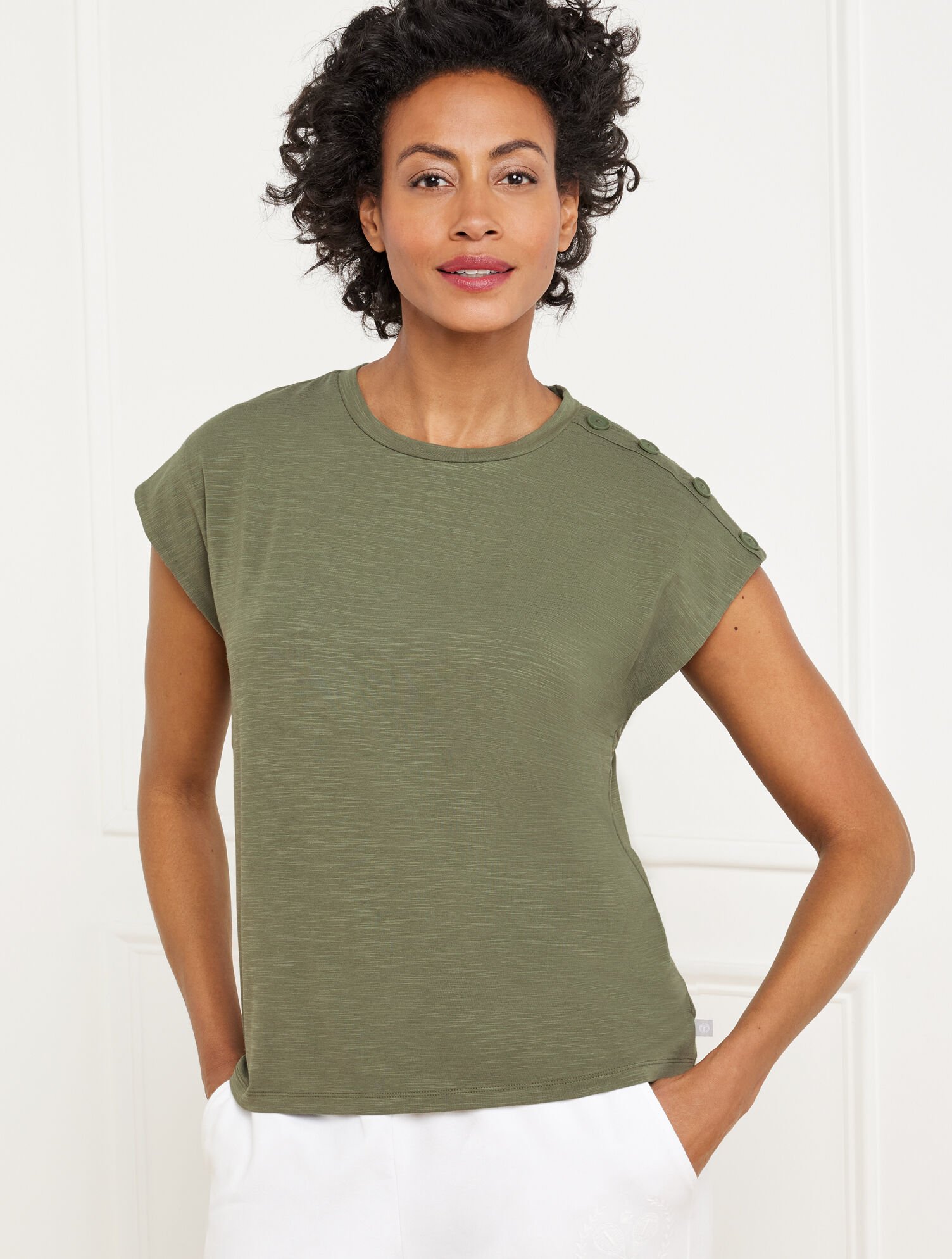 Button Shoulder Cap Sleeve Tee | Talbots