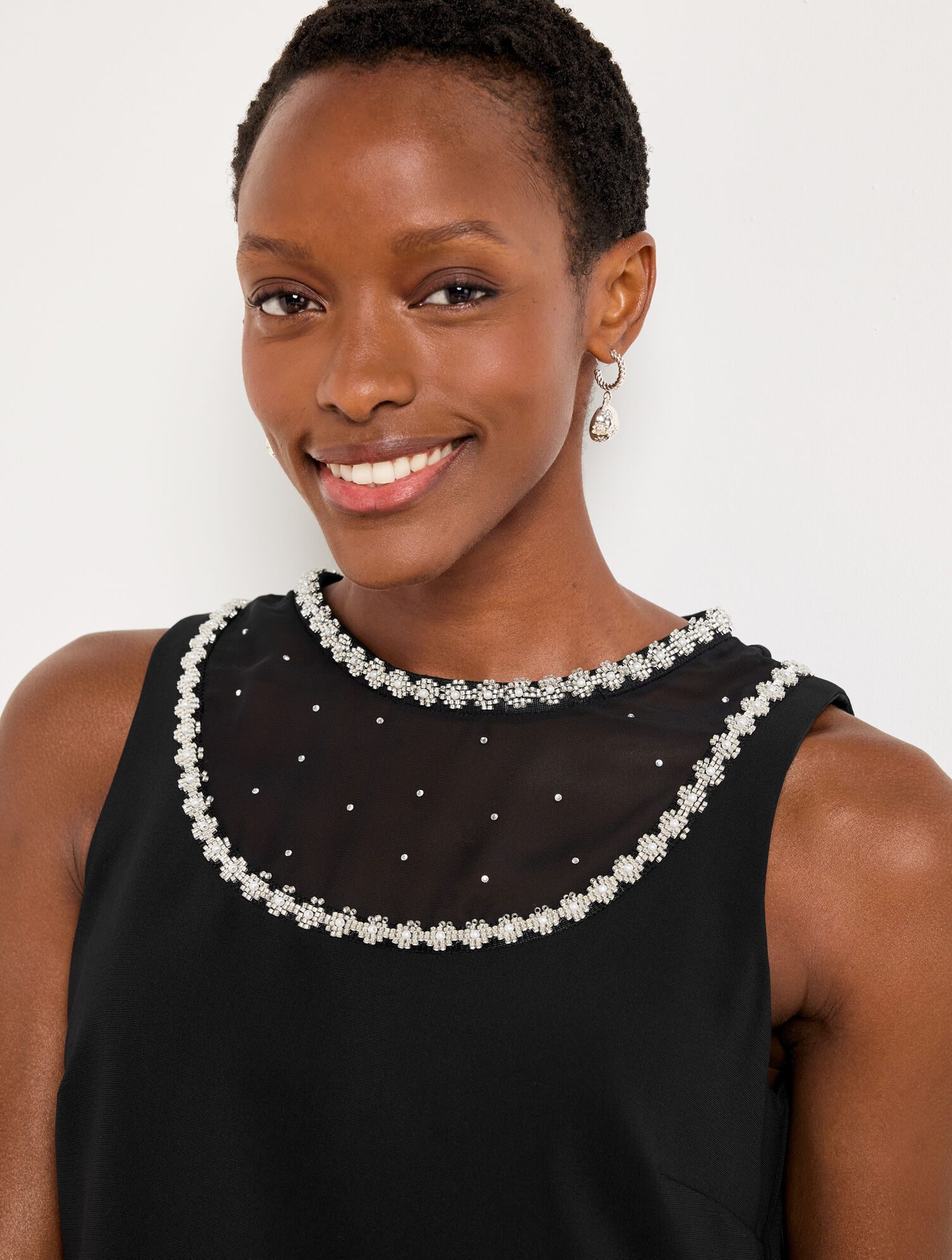 Crepe Sheer Trim Shift Dress | Talbots