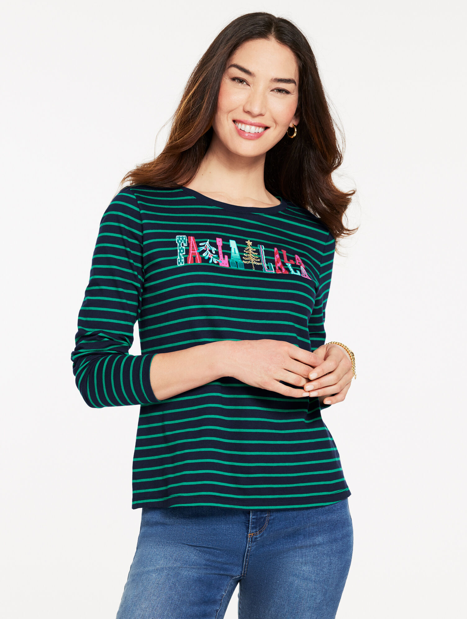 Long Sleeve Crewneck Tee - Fa La La | Talbots