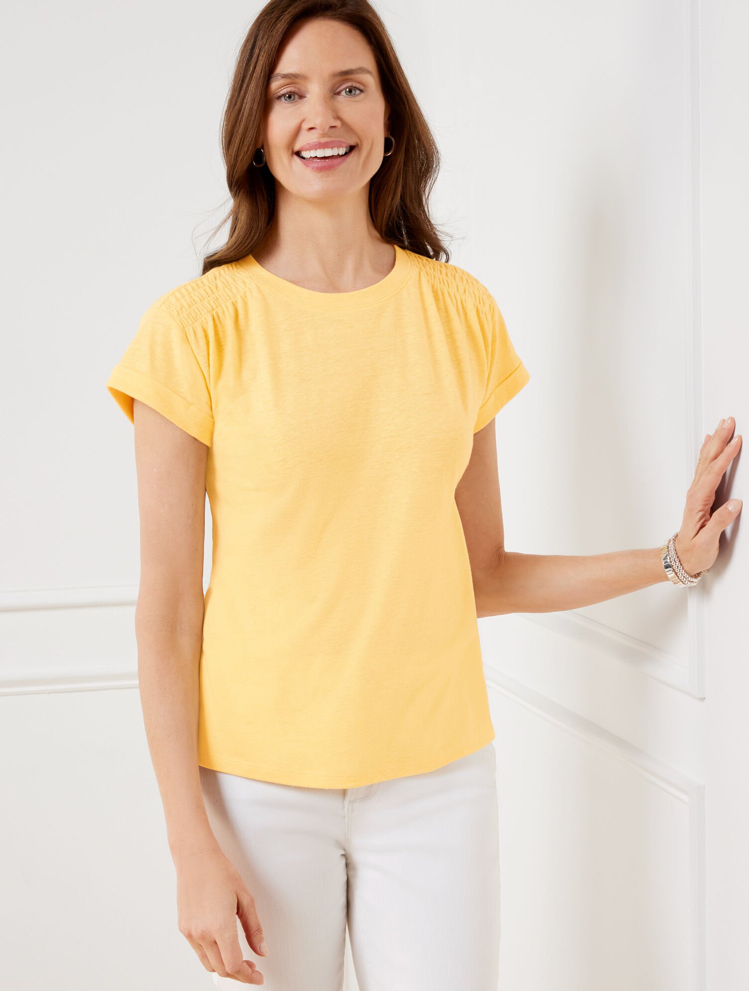 Smocked Shoulder Crewneck Tee | Talbots