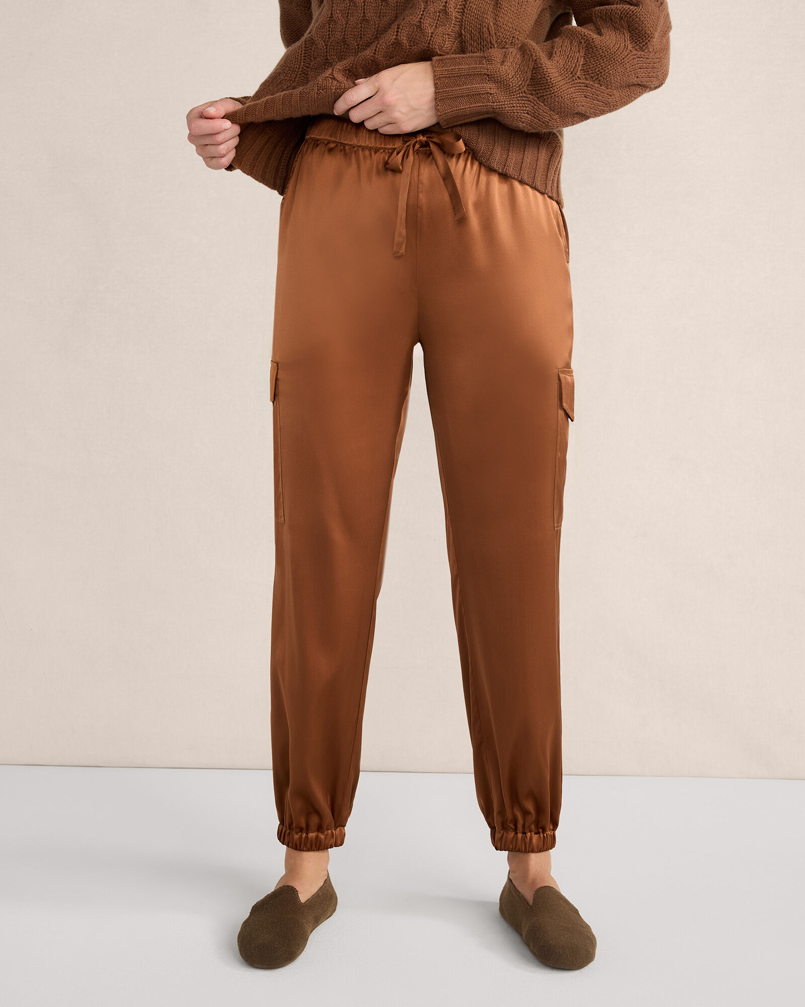 Washable Silk Drawstring Cargo Joggers | Haven Well Within