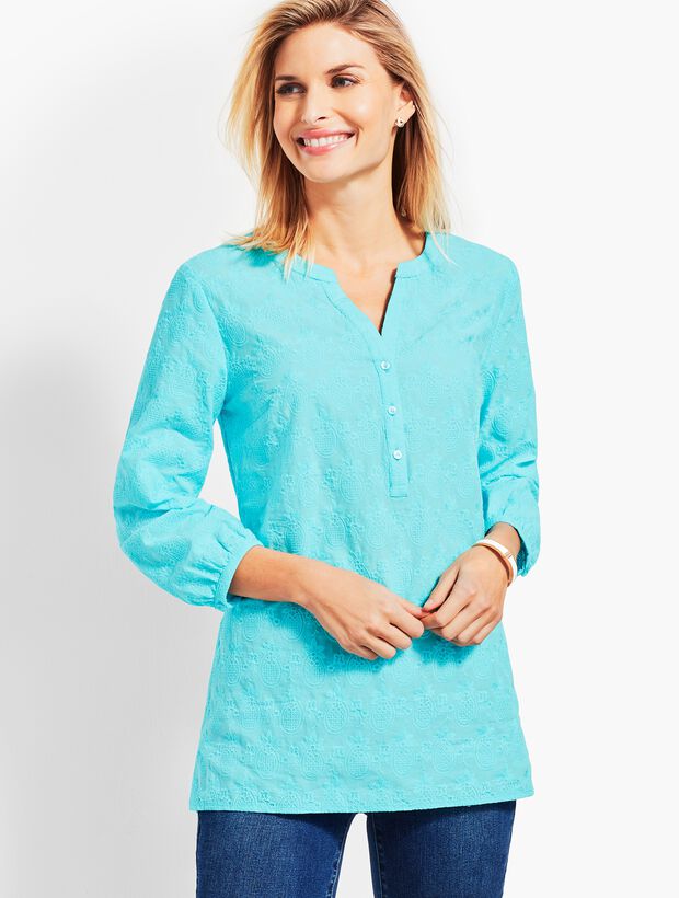 Eyelet Pintuck Popover-Pineapple Party | Talbots