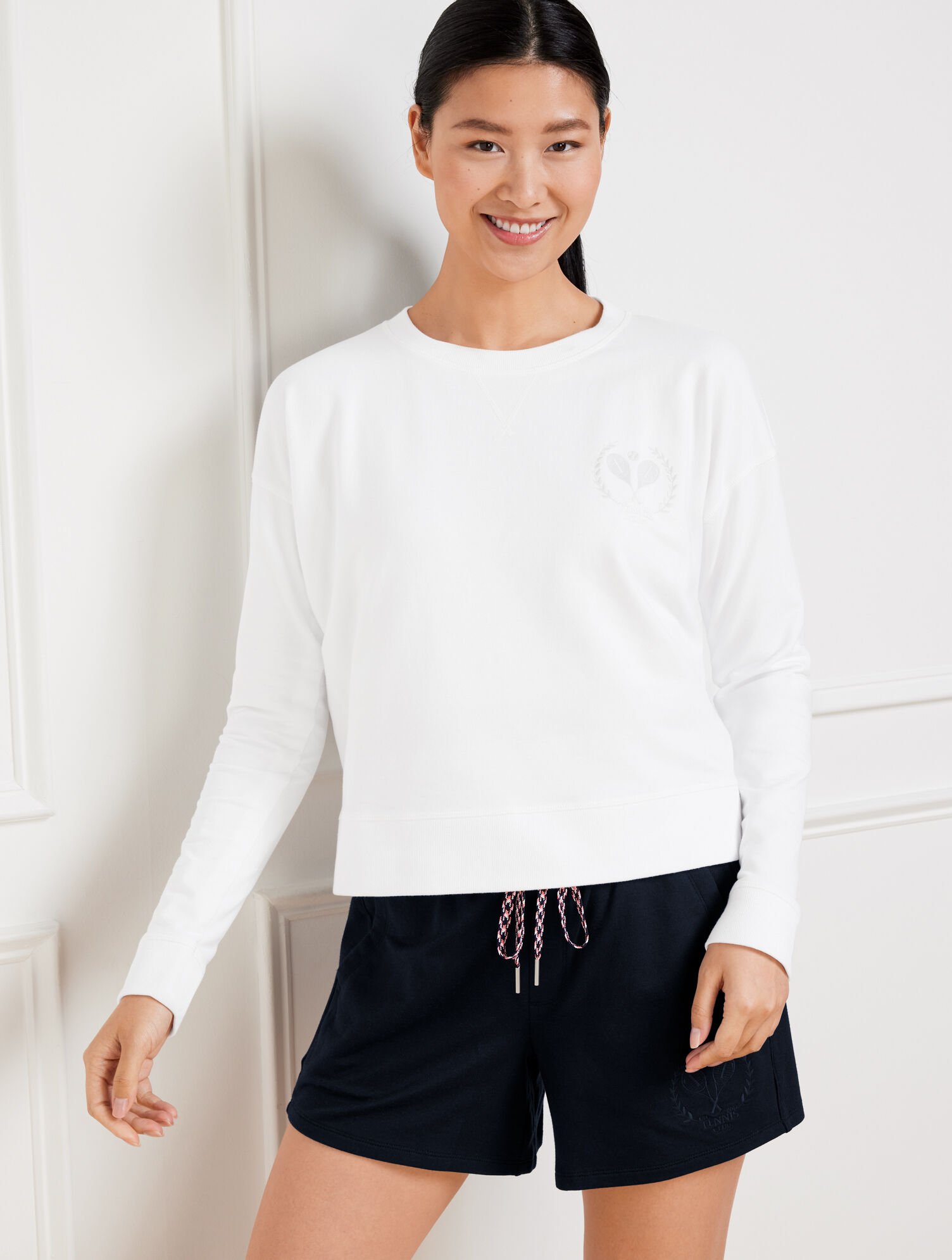 Modal French Terry Embroidered Crest Sweatshirt | Talbots