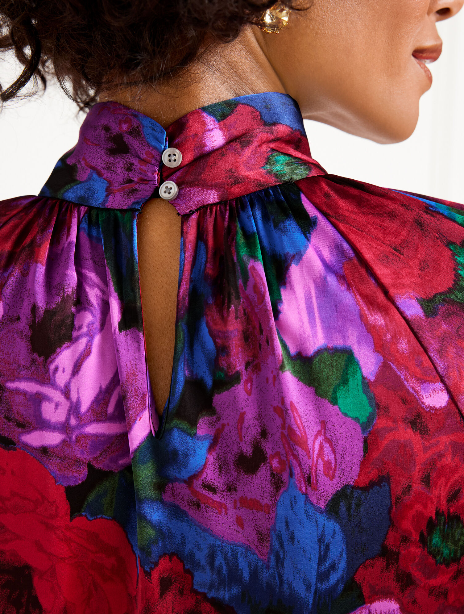 Twist Neck Soft Satin Charmeuse Top - Wrapped Floral | Talbots
