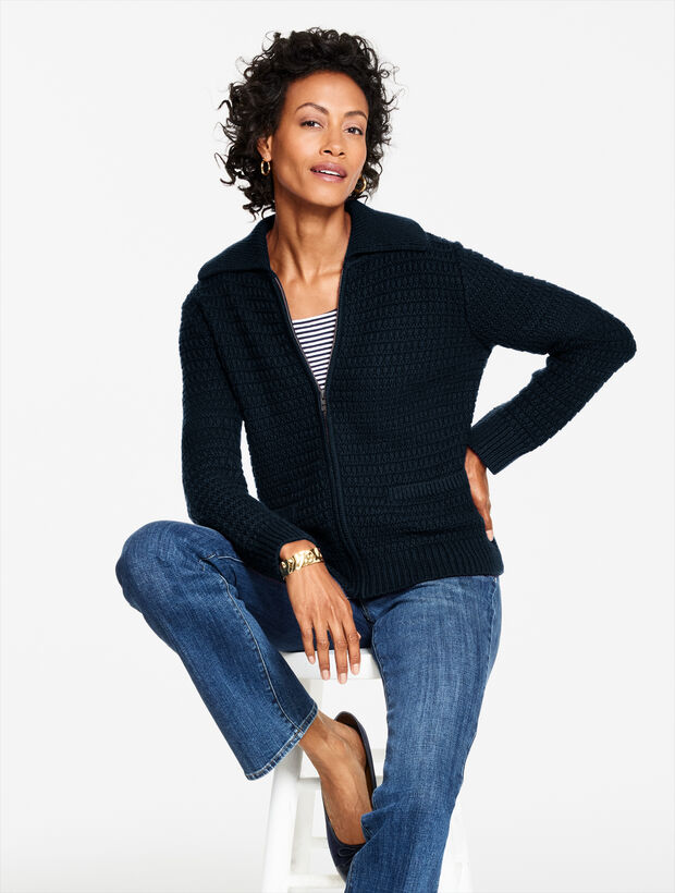 Textured Zip Front Cardigan | Talbots