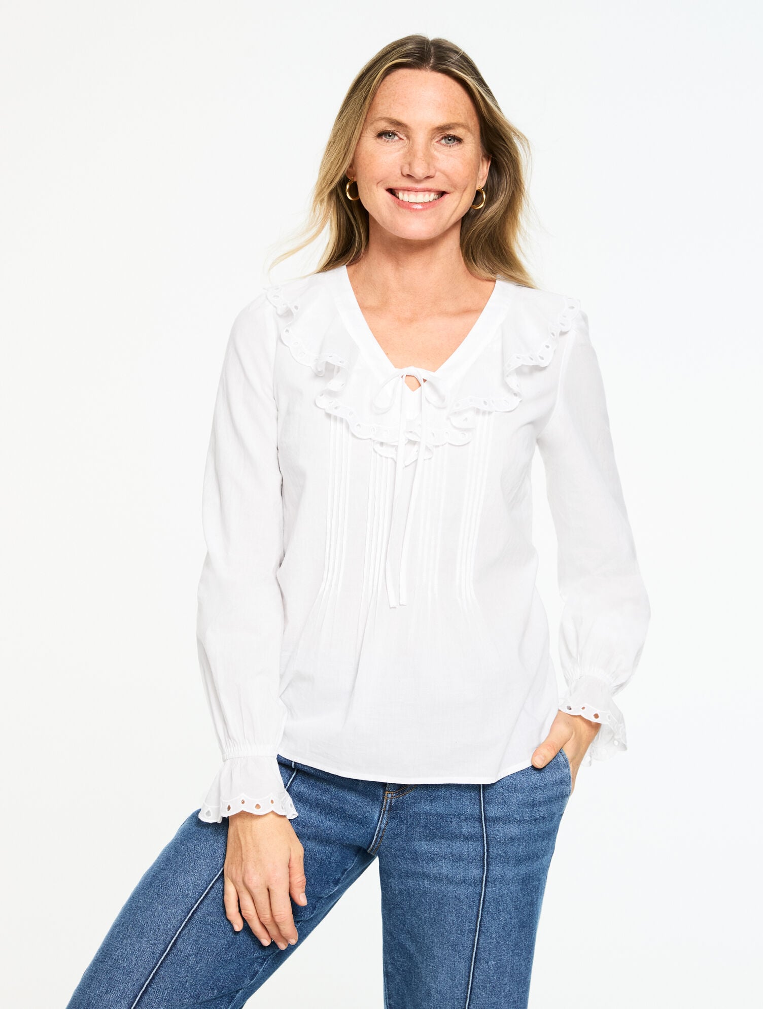 Pintuck Ruffle Voile Top | Talbots