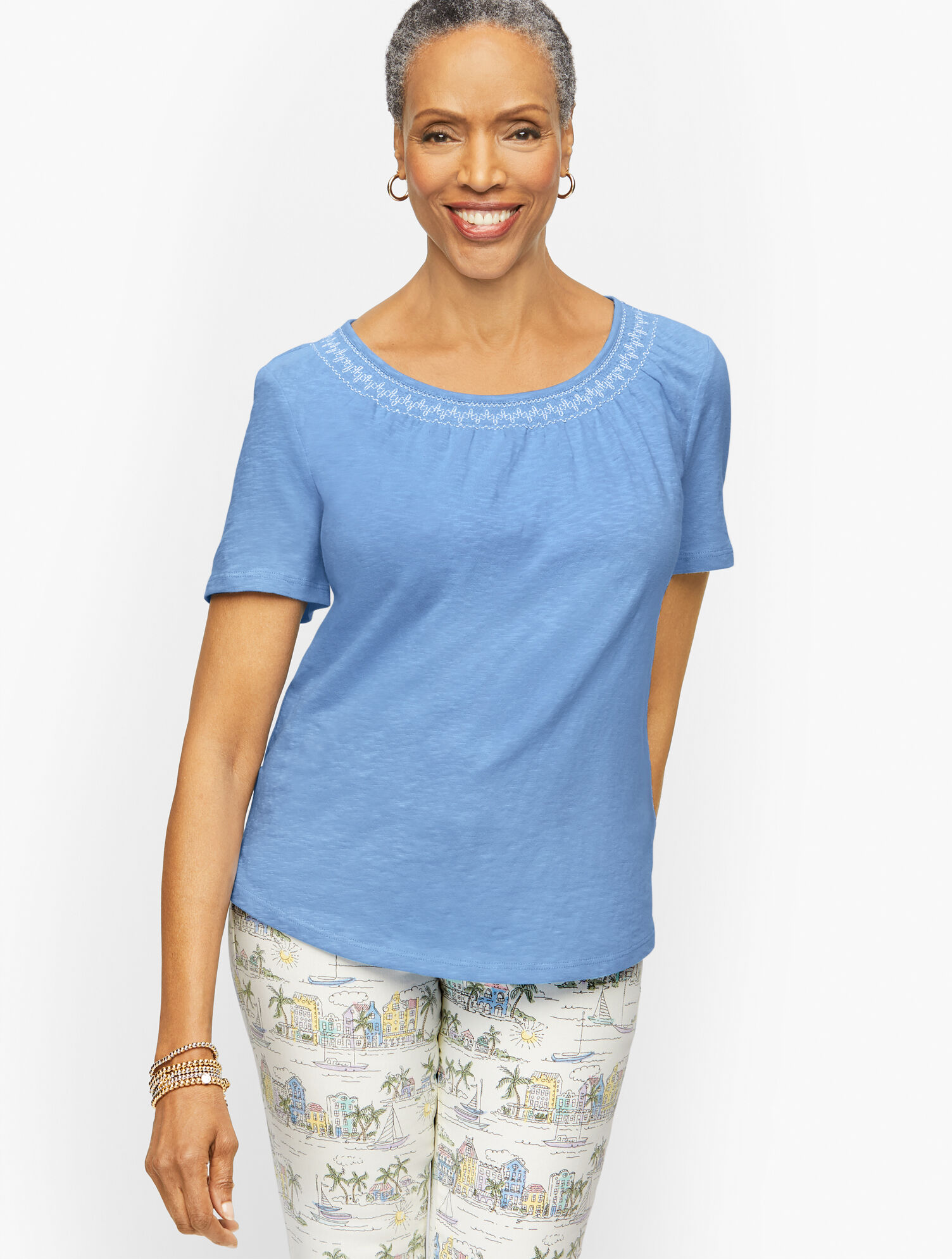 Smocked Scoop Neck Tee | Talbots