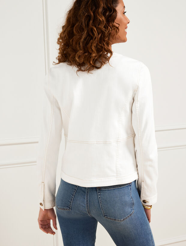 Collarless Jean Jacket - White | Talbots