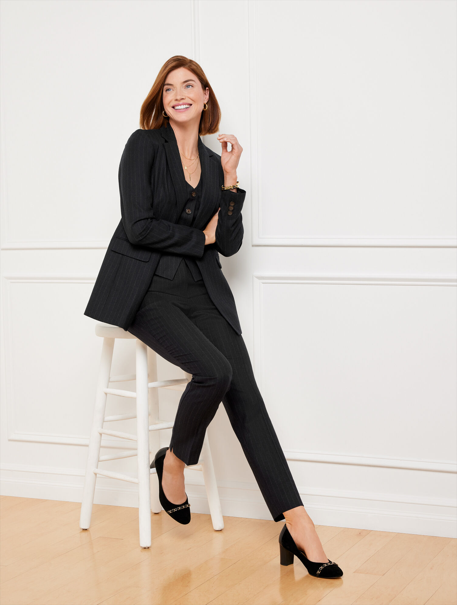 Luxe Wool Blend Slim Ankle Pants - Pinstripe | Talbots