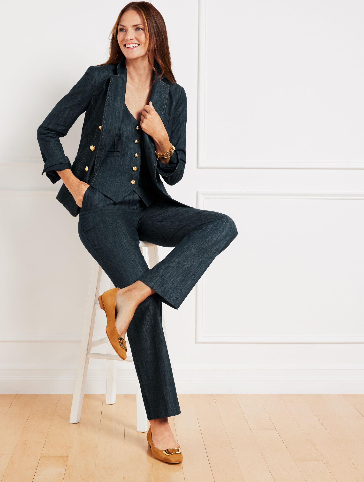 Refined Denim Double Breasted Blazer | Talbots