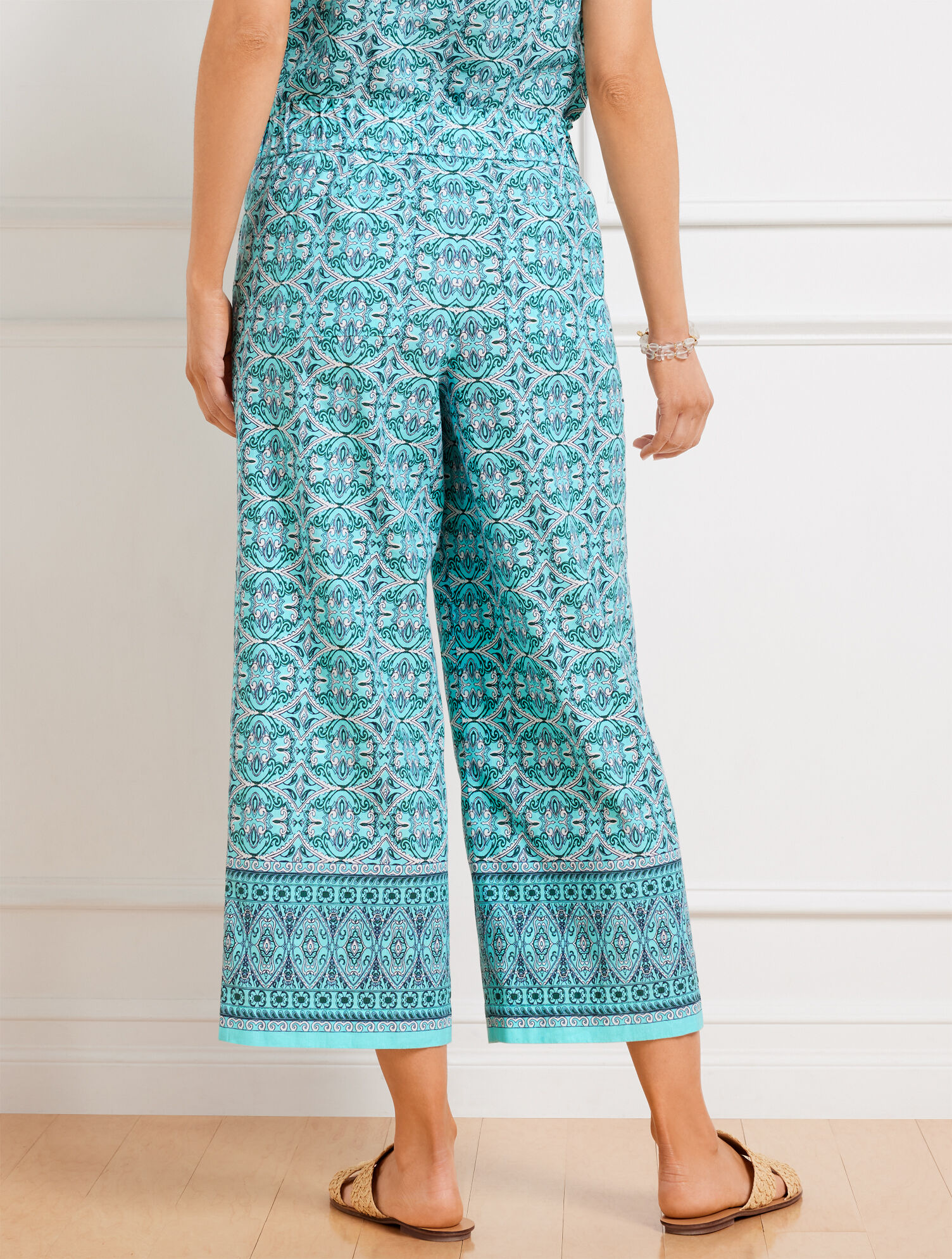 Talbots Nantucket Linen Wide Leg Crop Pants - Oval Medallion | Talbots