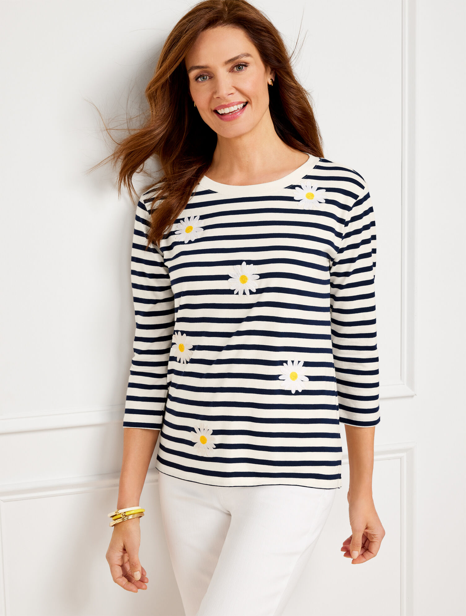 Daisy Stripe Drop Shoulder Crewneck Tee | Talbots