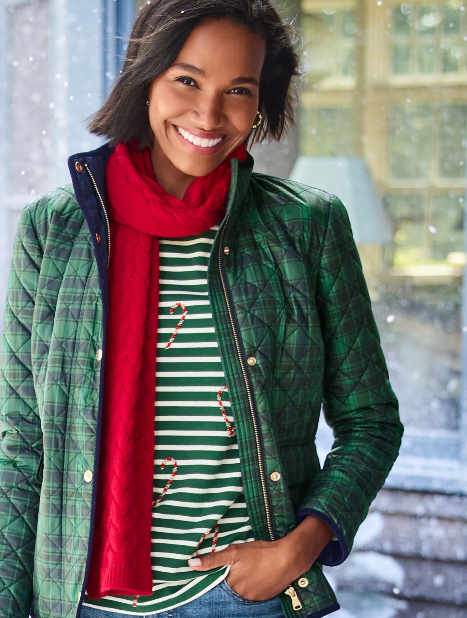 Bateau Neck Tee - Candy Cane Holiday Stripe | Talbots