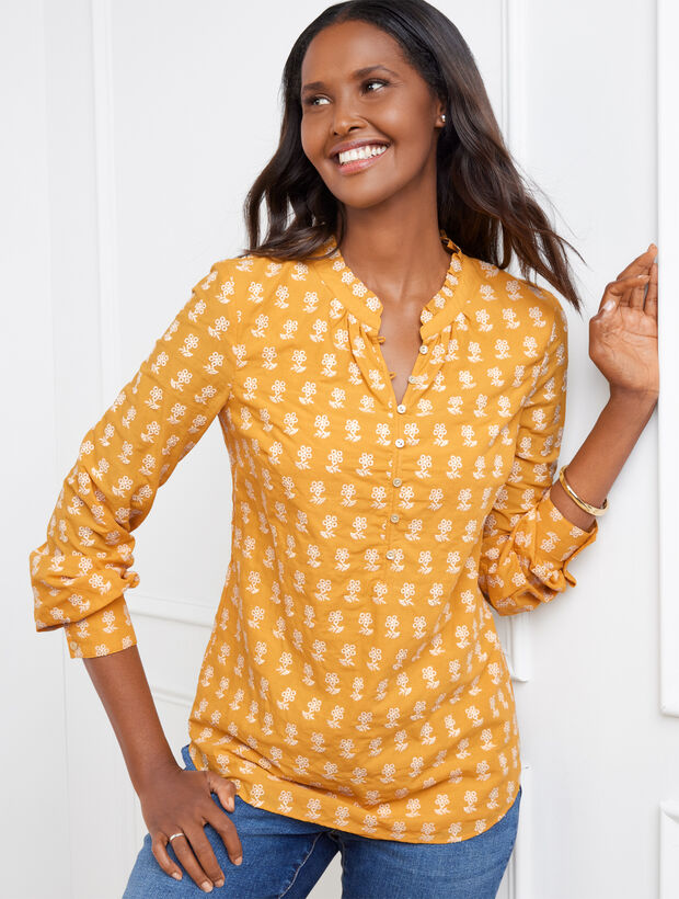 Ruffle Band Collar Cotton Poplin Popover | Talbots