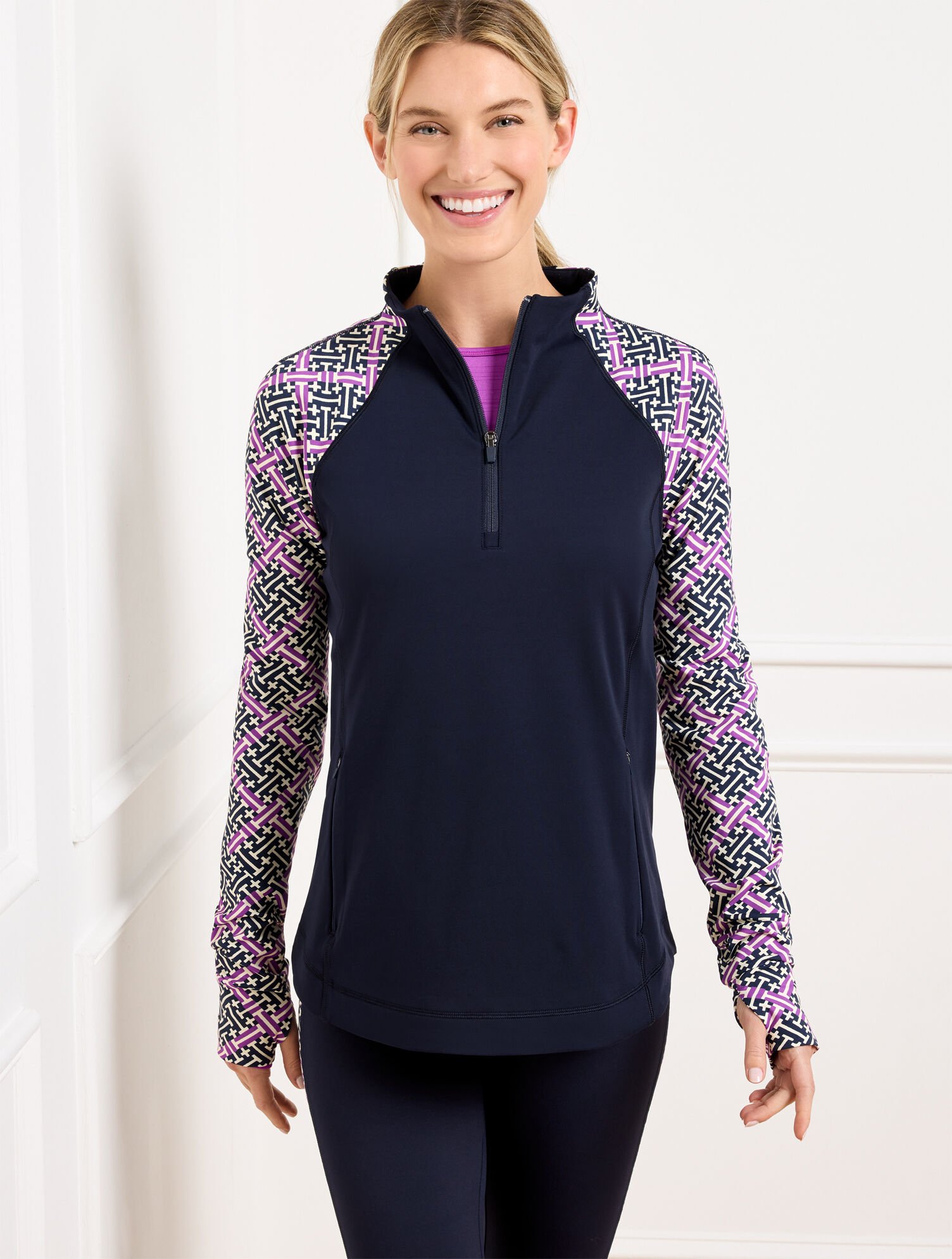 Performance Interlock Half-Zip Pullover - Diamond Grid | Talbots