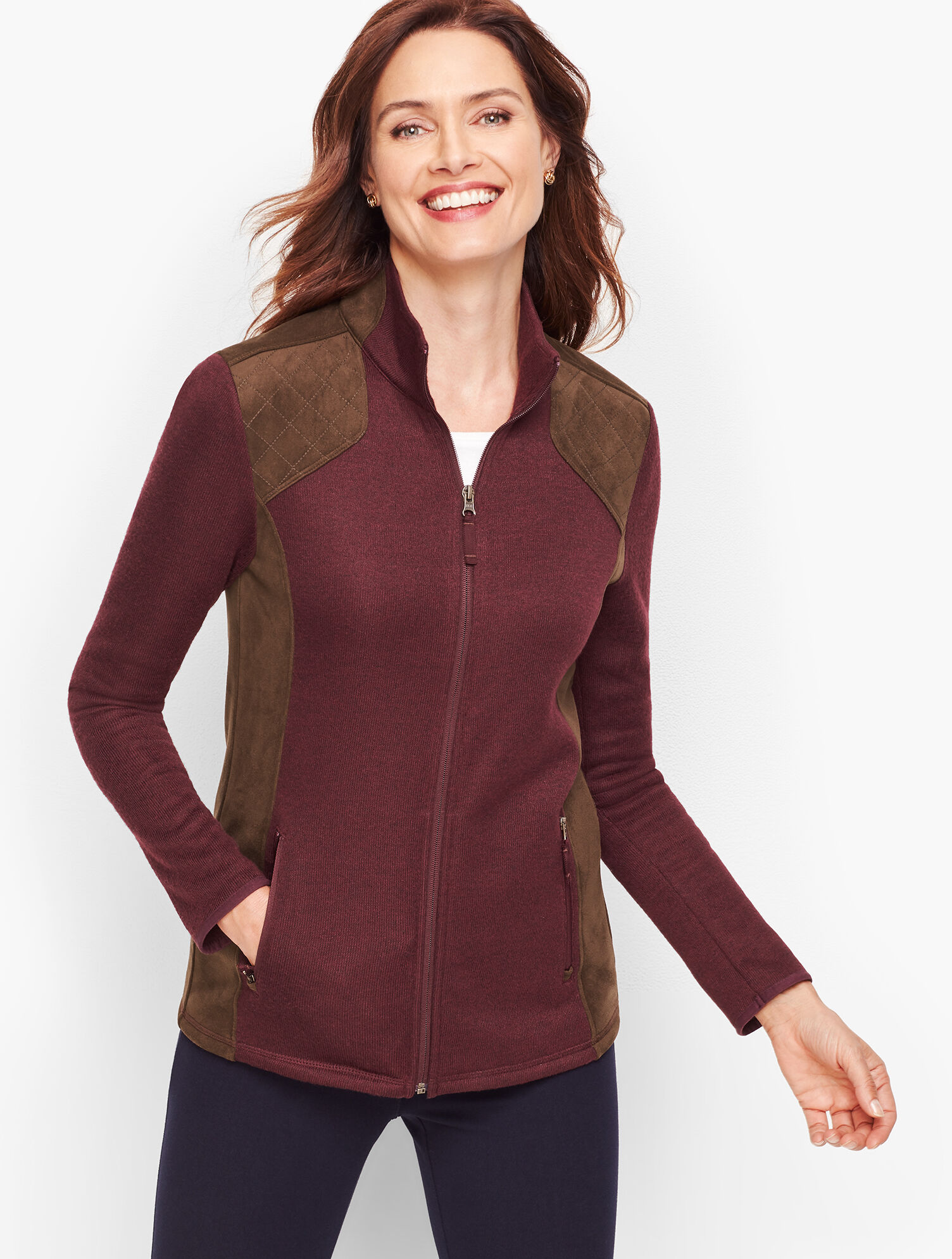 Faux Suede Trim Fleece Jacket | Talbots