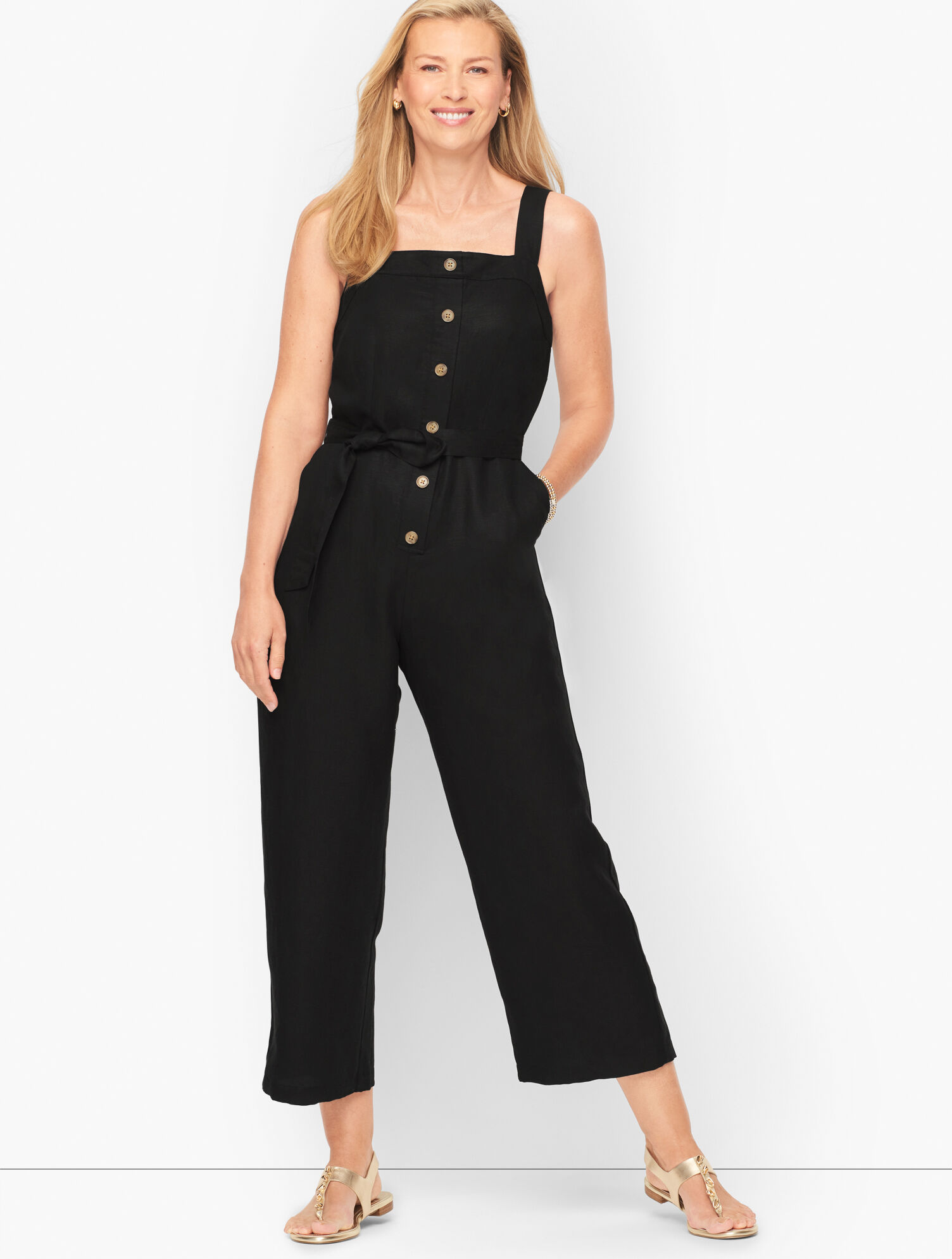 Tie Waist Button Front Jumpsuit | Talbots