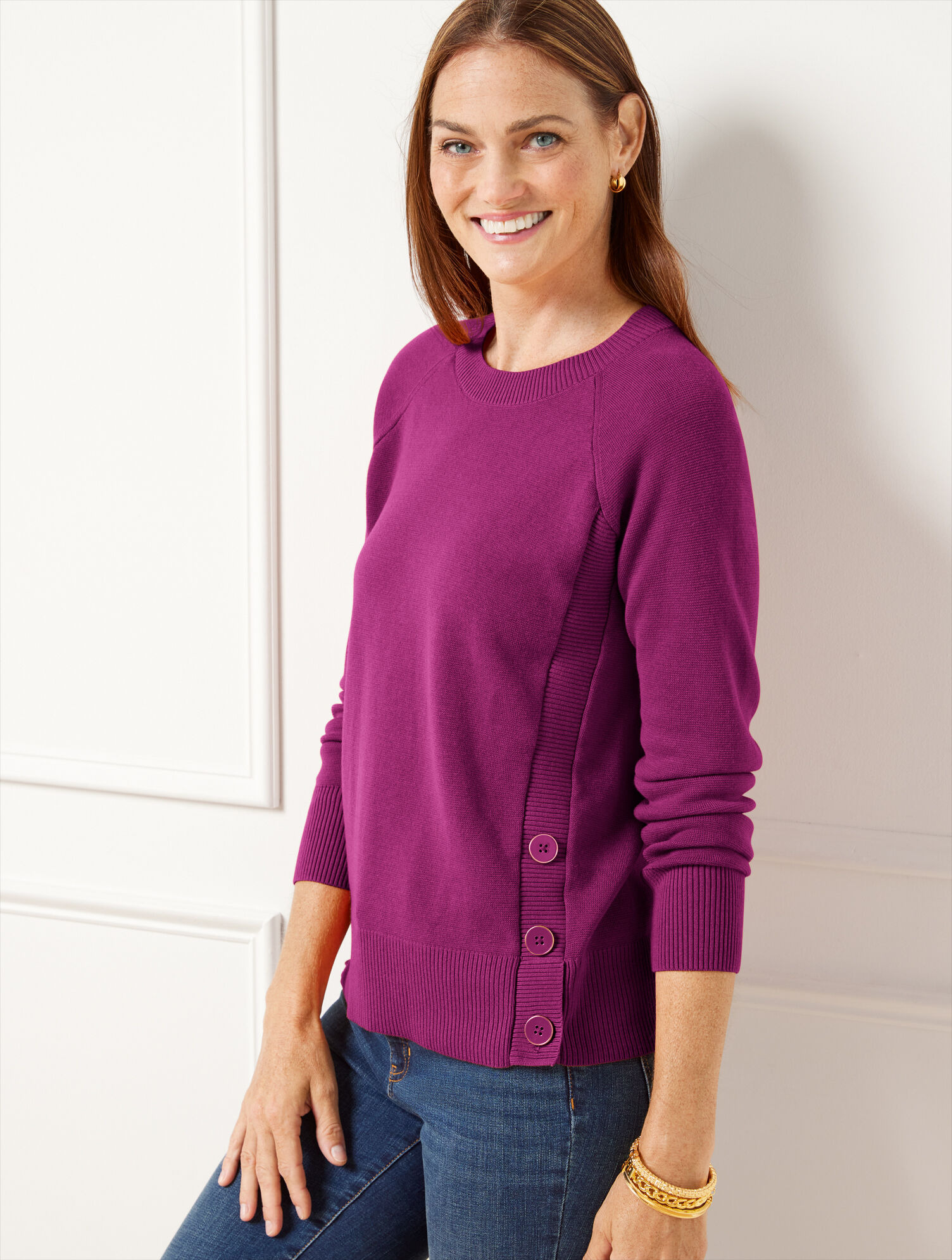 Button Detail Crewneck Sweater | Talbots