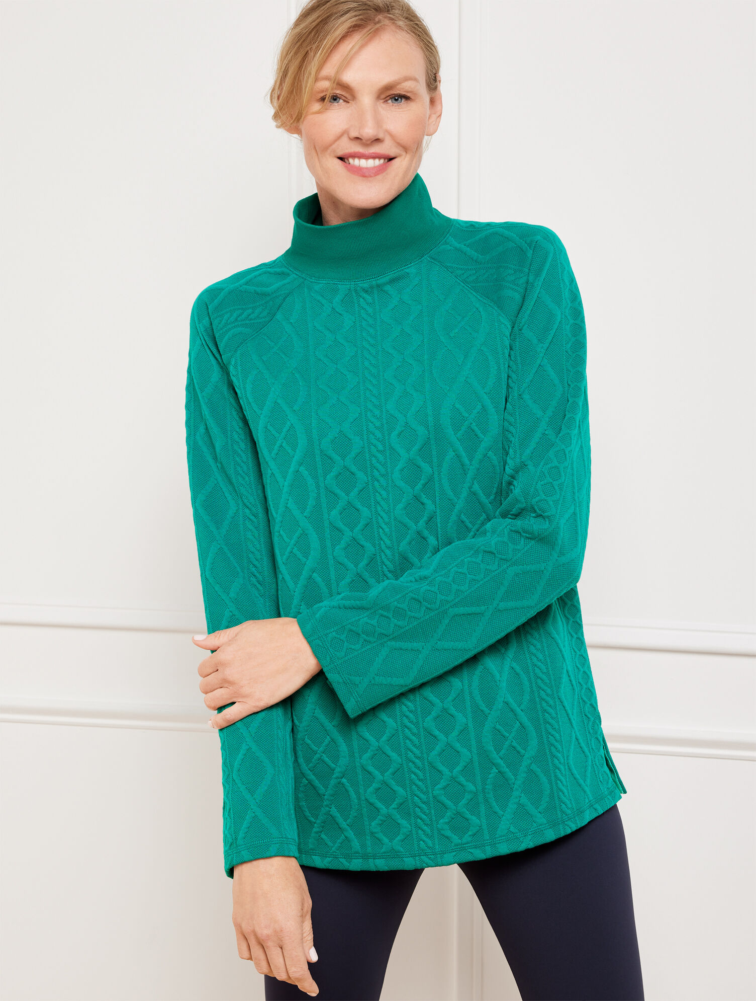 Autumnal Cable Knit Mockneck Pullover | Talbots