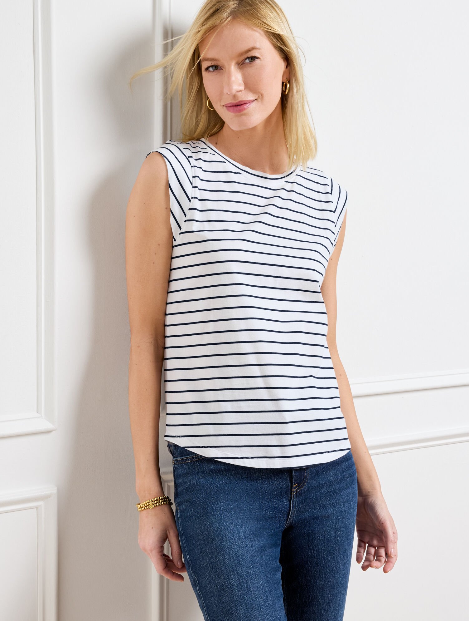 Extended Shoulder Striped Crewneck Tee - Stripe | Talbots